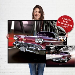 Cadillac Coupe Deville 1950's American Muscle Car Poster US Classic ...