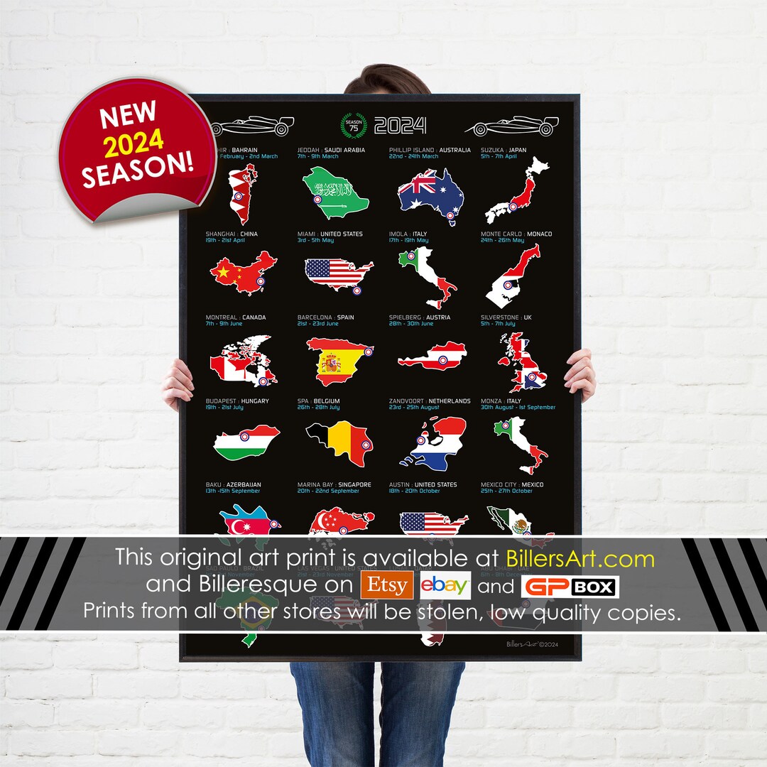 Formula 1 2024 Detailed Season Fixtures Wall Calendar With Countries ...