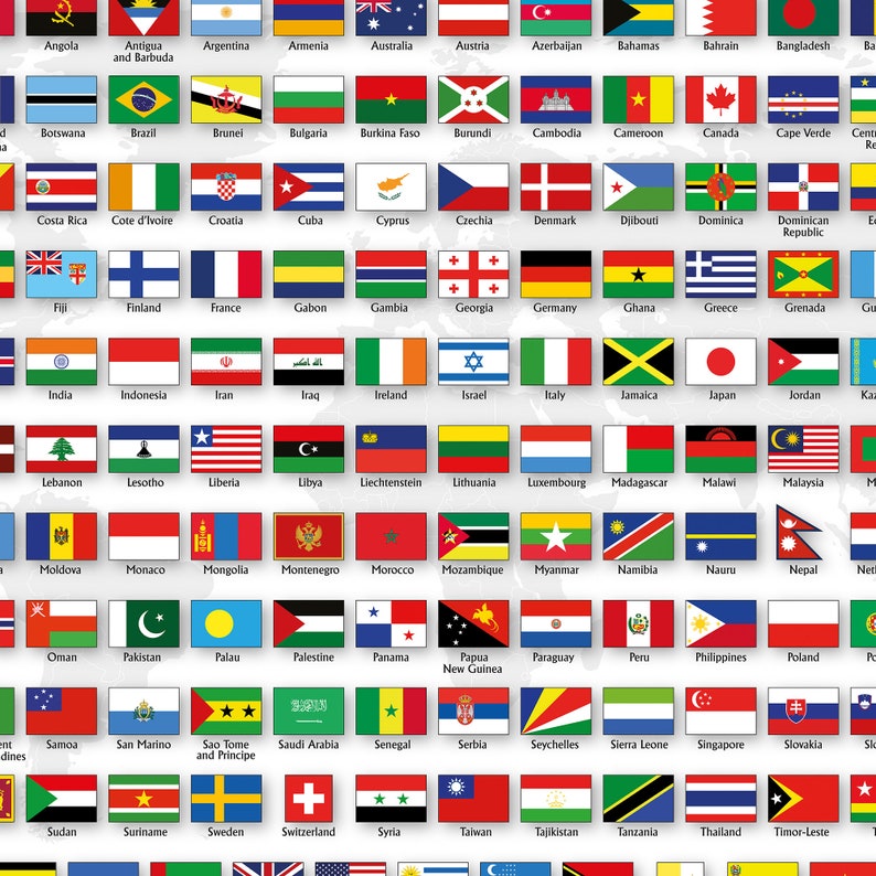 World Flags Chart and Map Wall Art Poster Illustration - Etsy UK