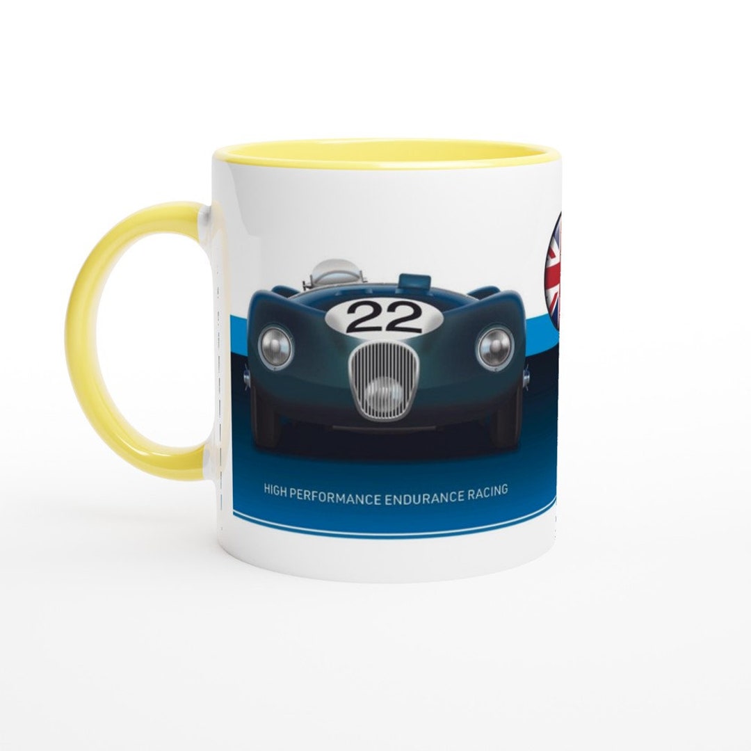 Jaguar C-type Mug Endurance Racing Car Mug on a Union Flag Background ...