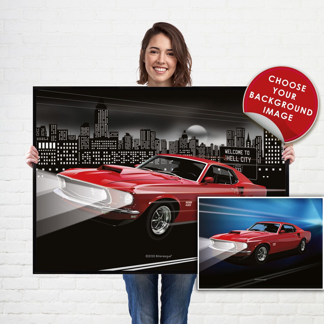 Ford Mustang Boss 429 1960's American Muscle Car Poster US Classic ...