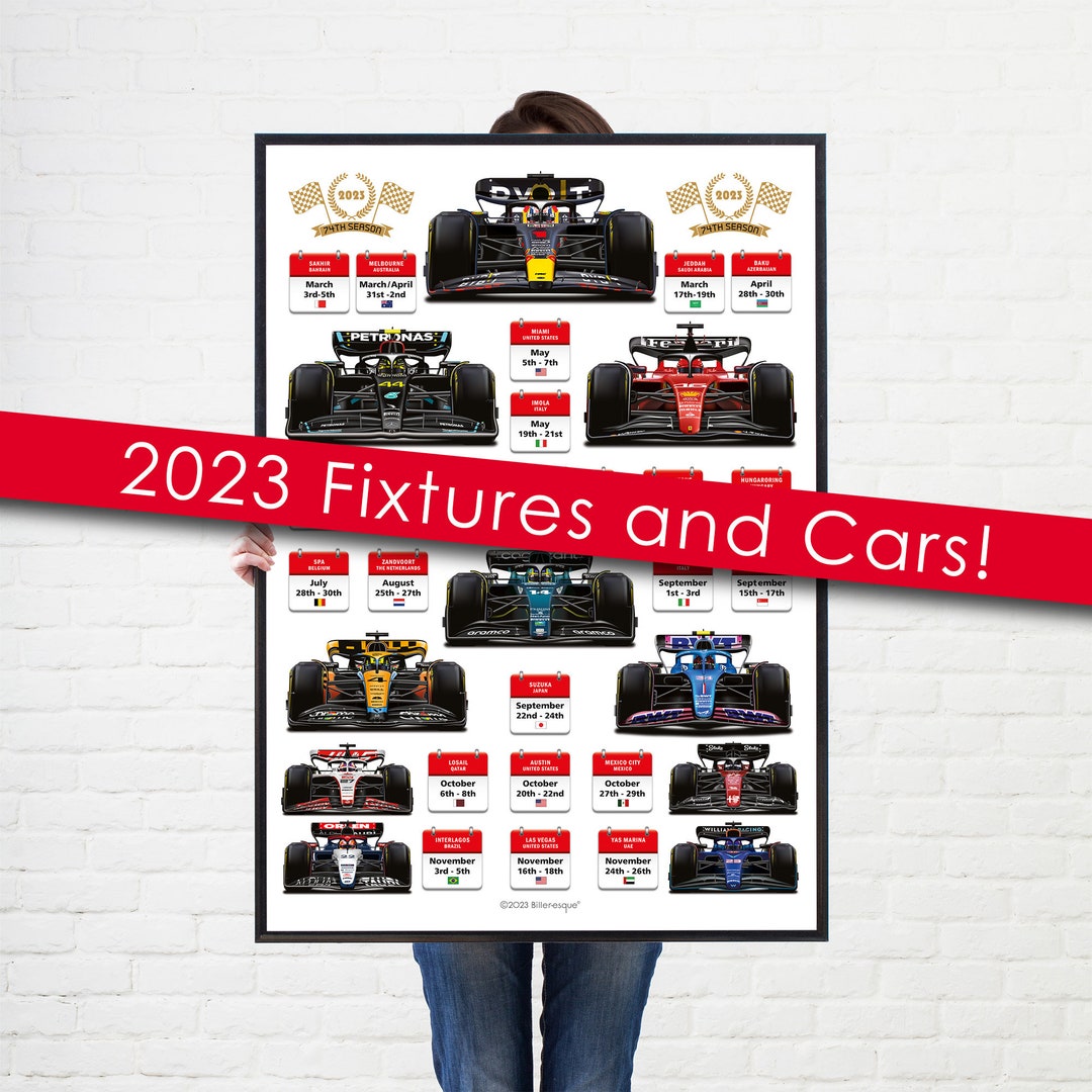 Formula 1 2023 Season Fixtures Calendar Dates With Team Cars Wall Art ...