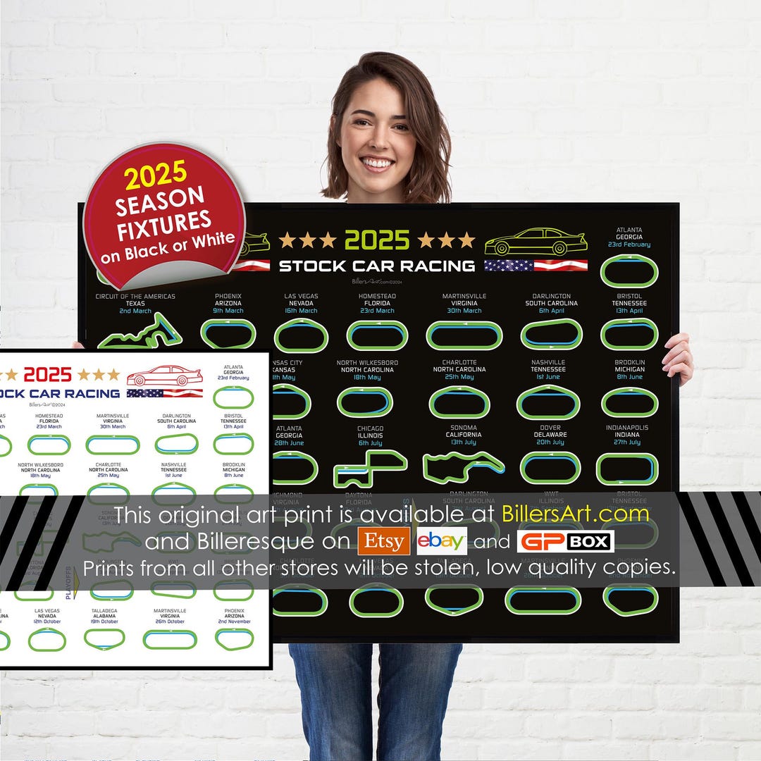 NASCAR 2025 Detailed Season Fixtures Landscape Wall Calendar Track ...