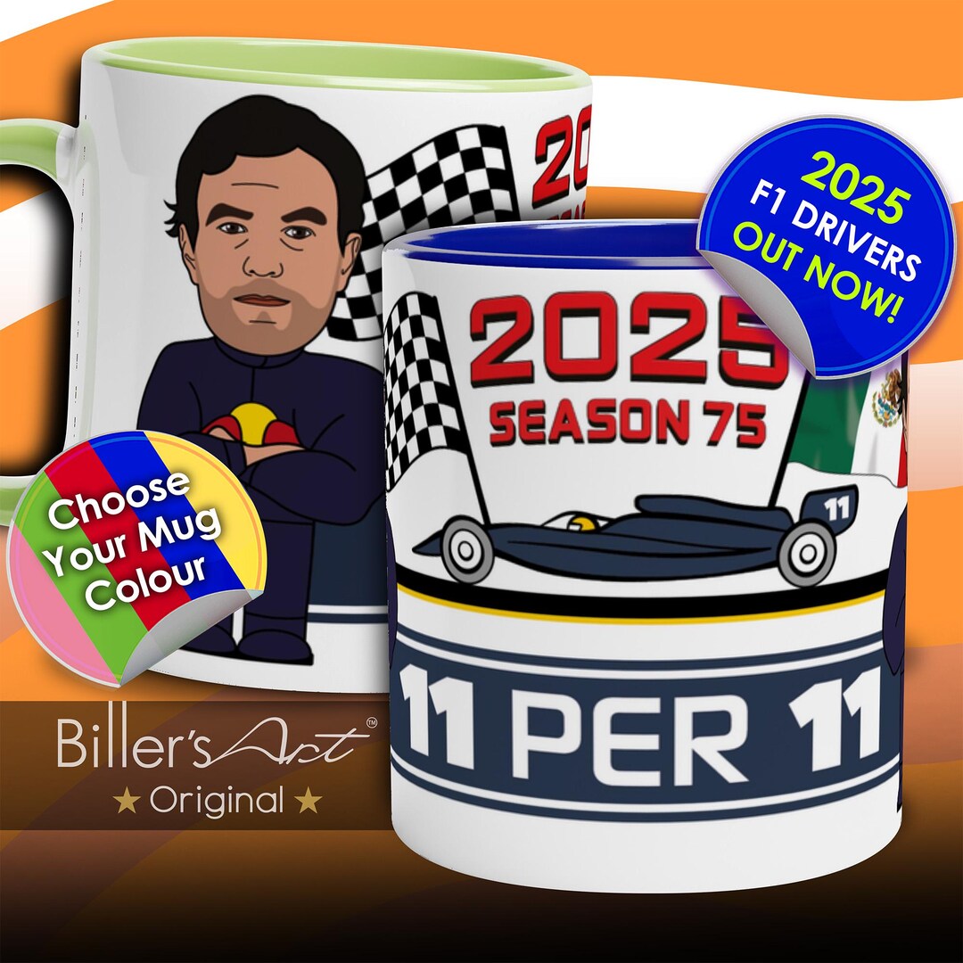 2025 Sergio Perez Formula 1 Cartoon Caricature Mug Red Bull - Etsy