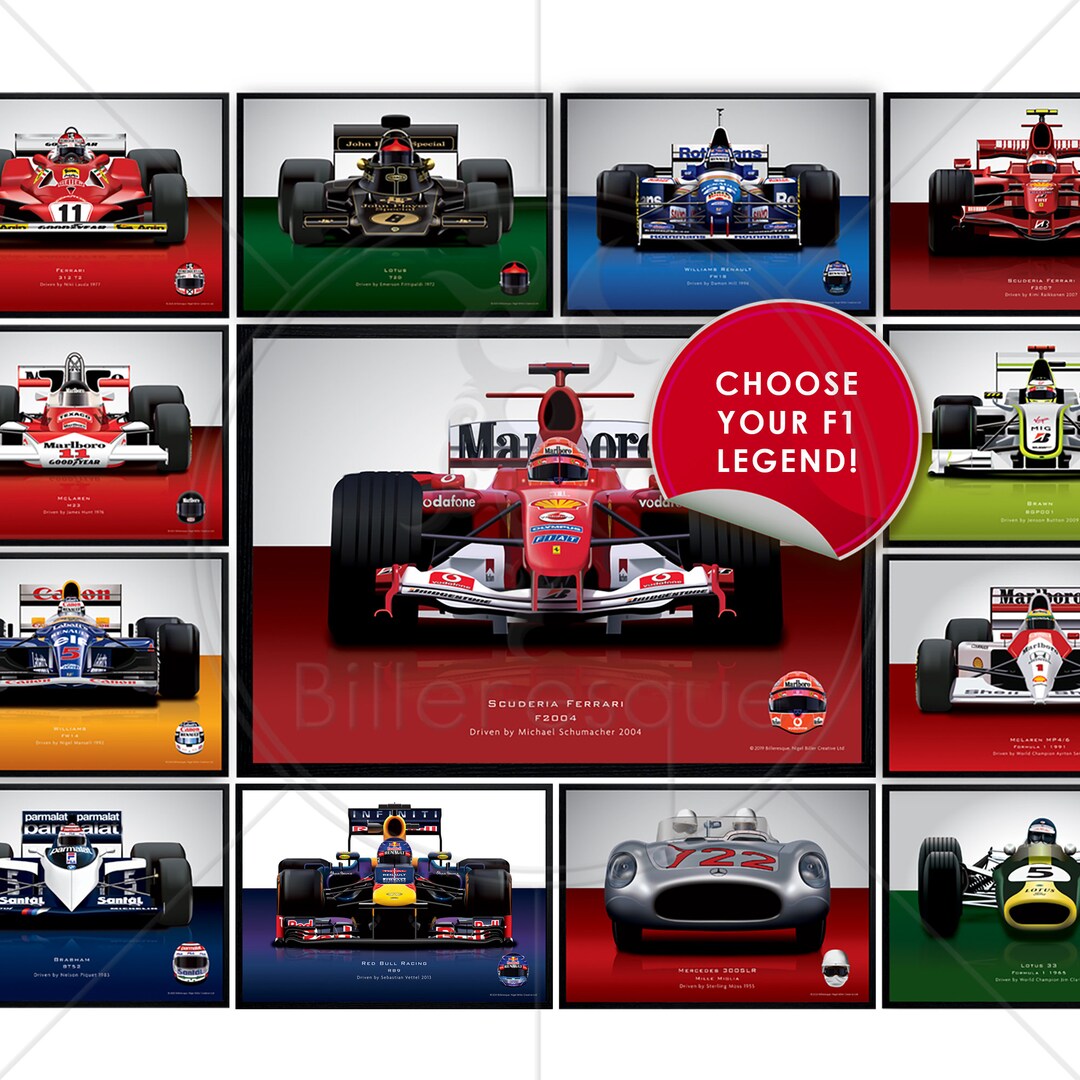 Formula 1 Classic Racing Cars Grand Prix Legends Champions Wall Art ...