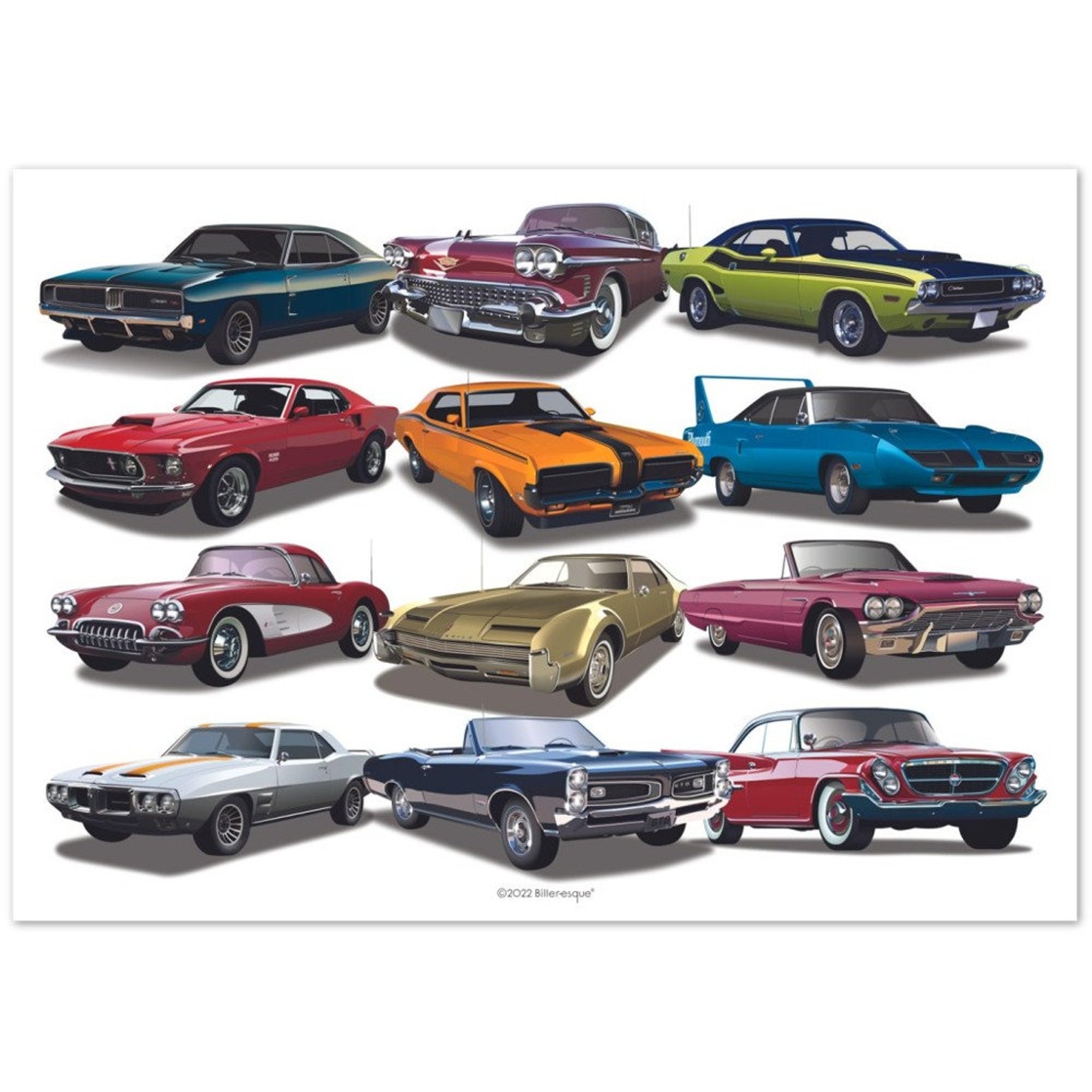 American Muscle Super Car Collection Print Iconic US Cars - Etsy