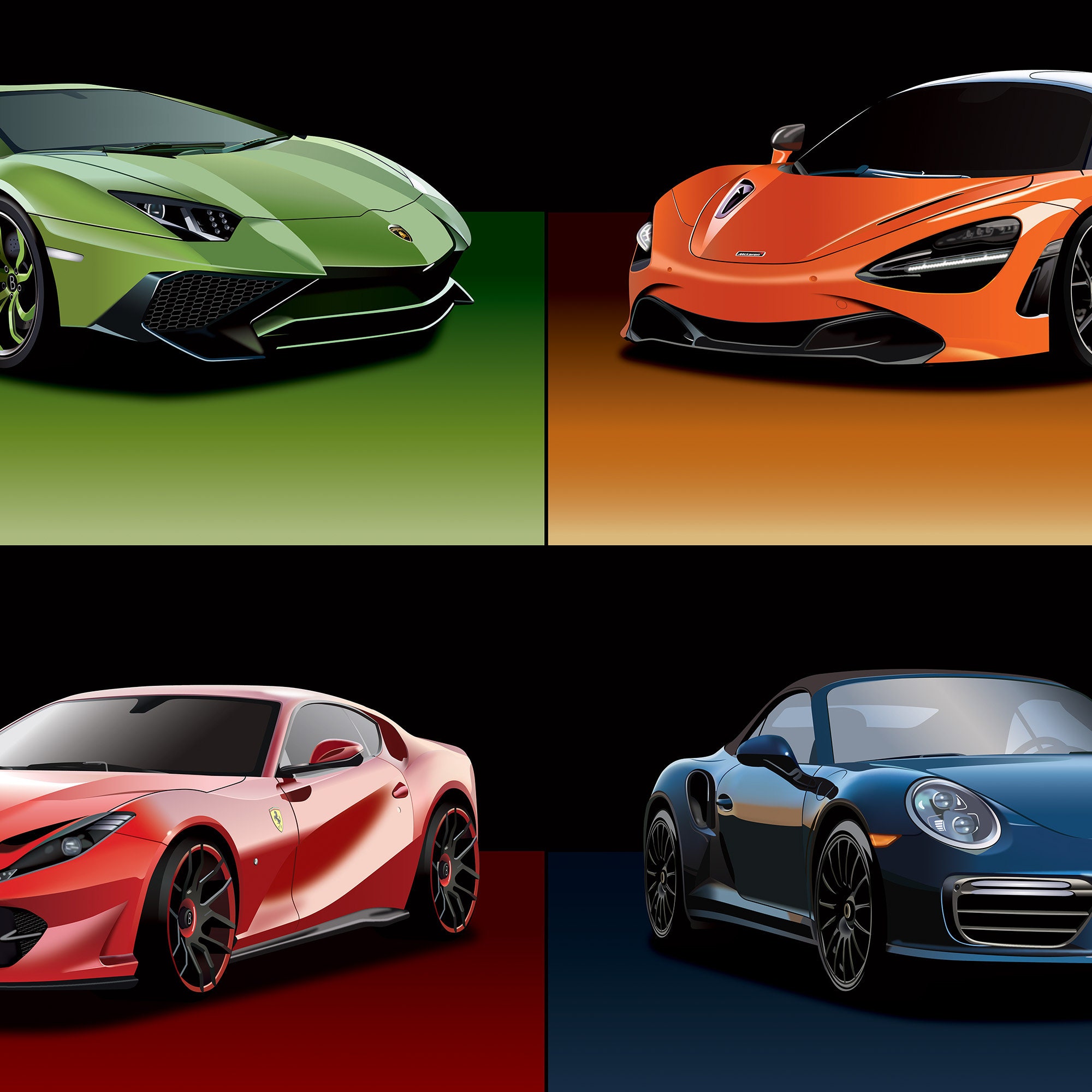 Supercar Poster of 4 Sports Cars Lamborghini Ferrari - Etsy