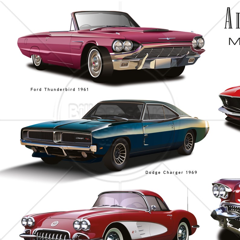 American Muscle Super Car Collection Print Iconic US Cars | Etsy