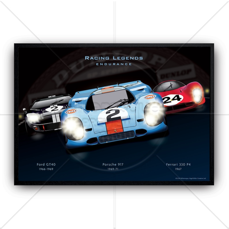 Racing Legends Le Mans Poster Ford GT40 Porsche 917 Ferrari | Etsy