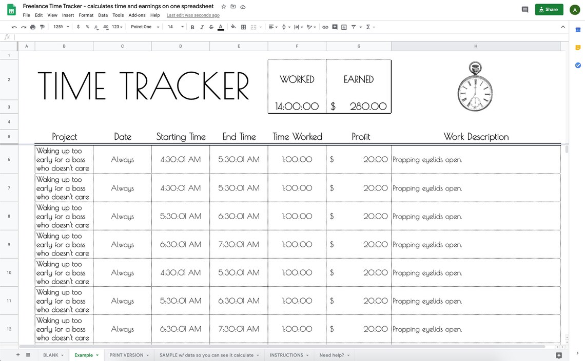 Freelance Time Tracker Printable BONUS Link to Get the Google Drive ...
