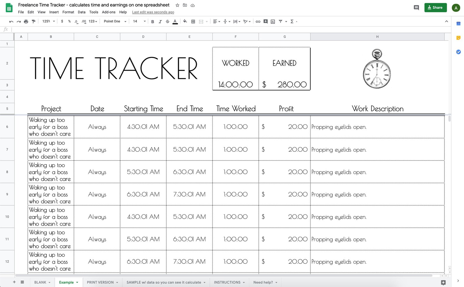 Freelance Time Tracker Printable BONUS Link to Get the Google Drive ...