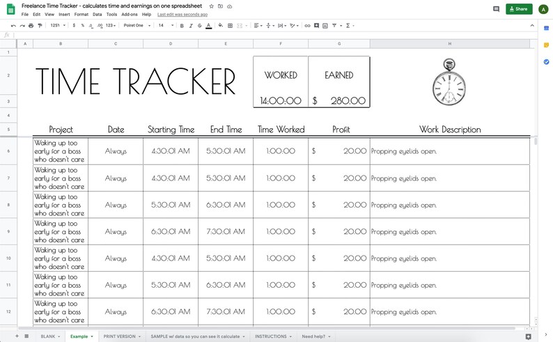 Freelance Time Tracker Printable BONUS Link to Get the Google Drive ...