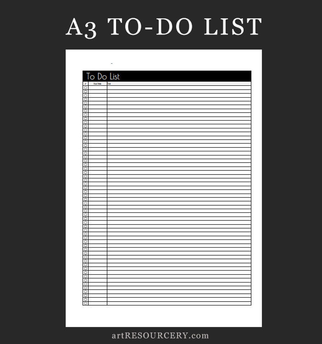 To-do List With Checkboxes Vertical Planner Insert Page A3 Size PDF ...