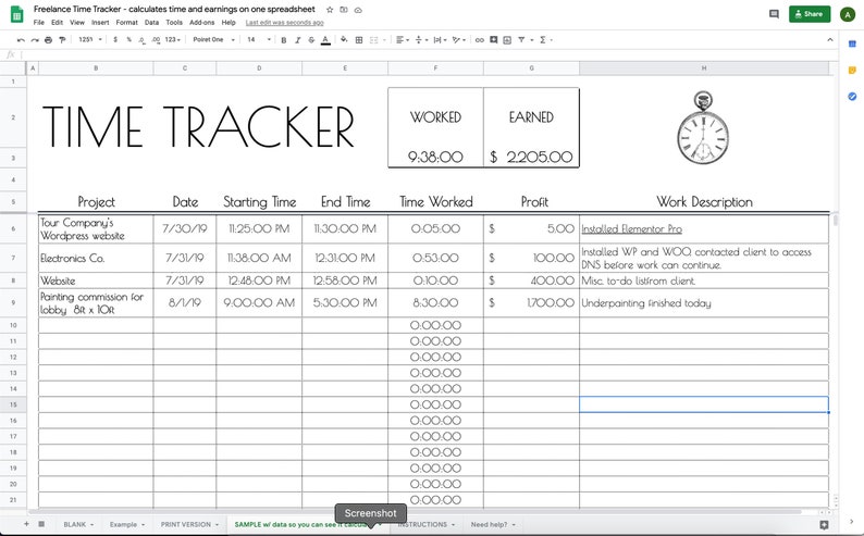 Freelance Time Tracker Printable BONUS Link to Get the Google Drive ...