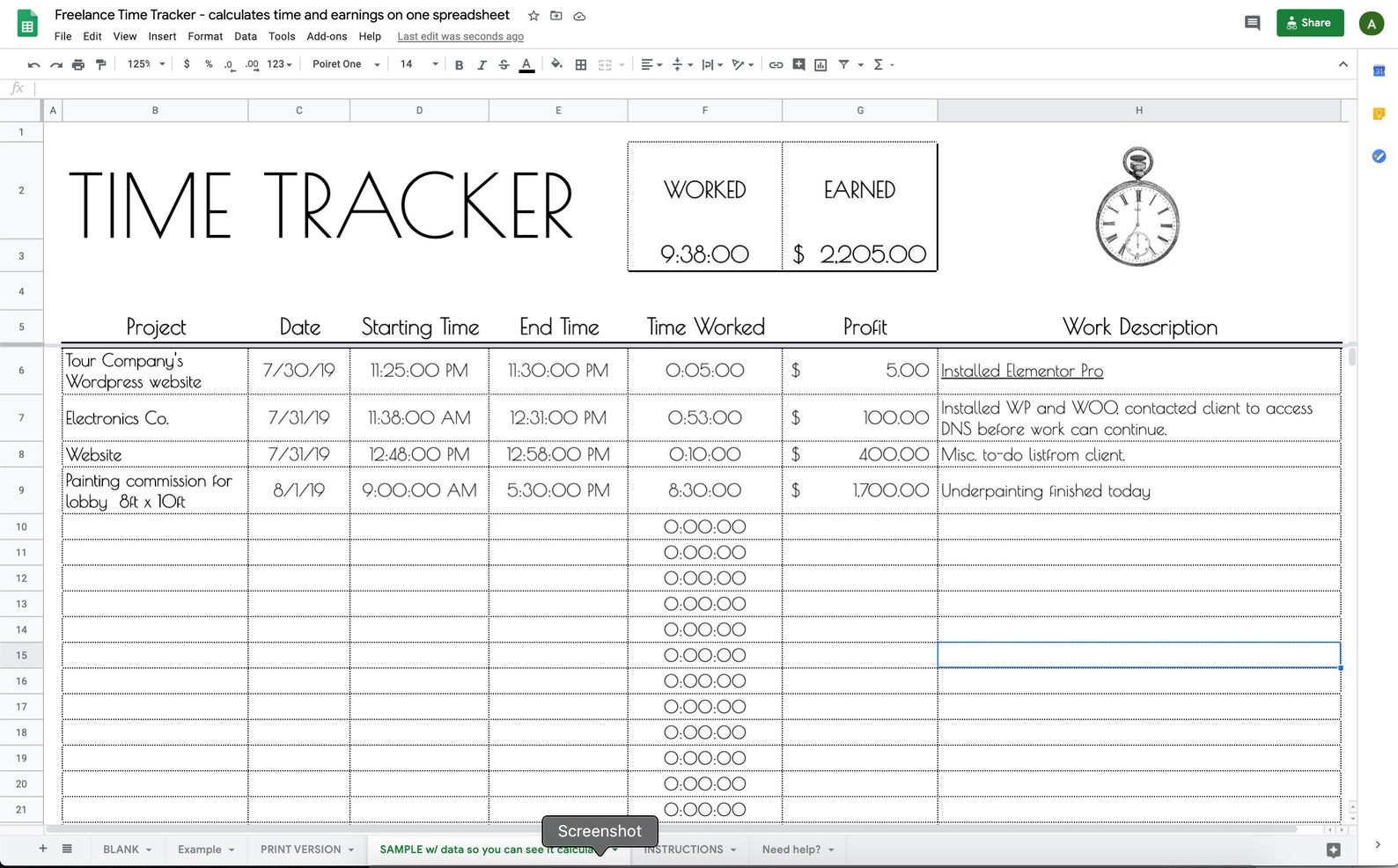 Freelance Time Tracker Printable BONUS Link to Get the Google Drive ...