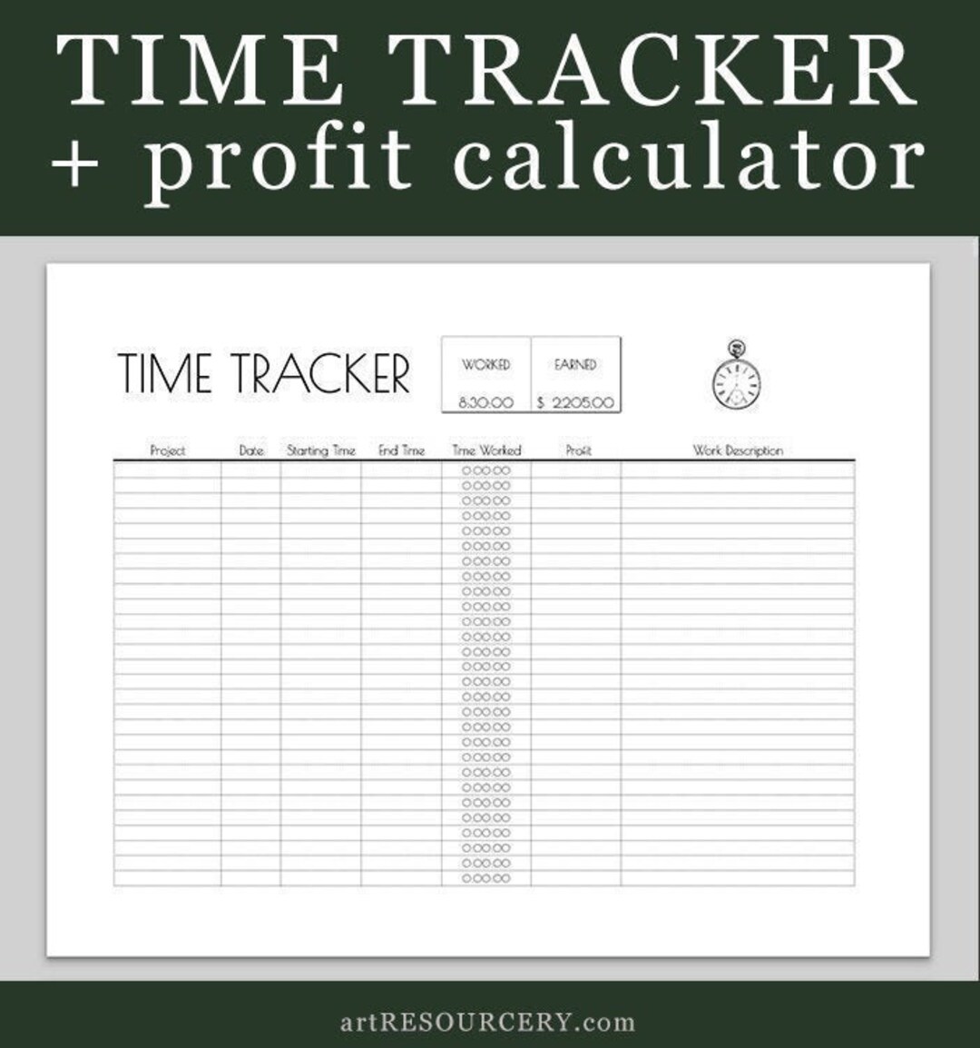 Freelance Time Tracker Printable BONUS Link to Get the Google Drive ...