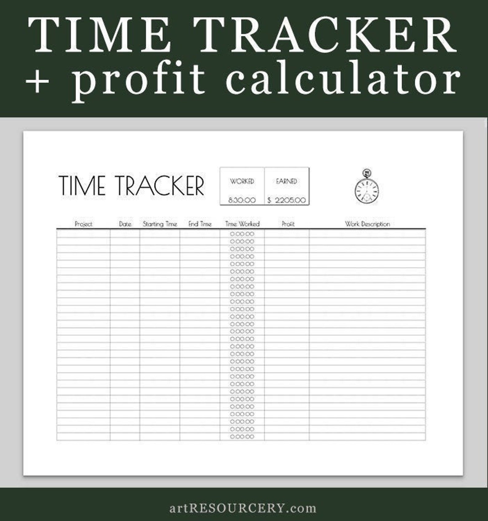 Freelance Time Tracker Printable BONUS Link to Get the Google Drive ...