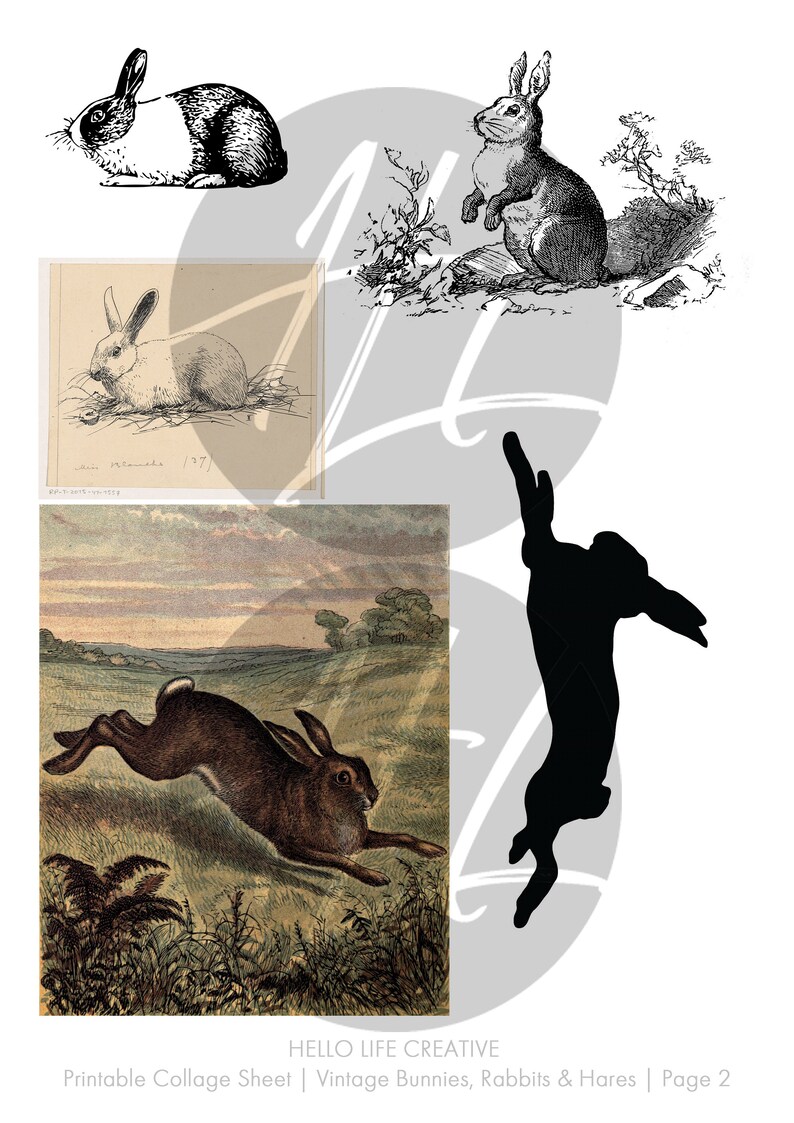 PRINTABLE COLLAGE SHEETS Vintage Bunnies, Rabbits and Hares Junk ...