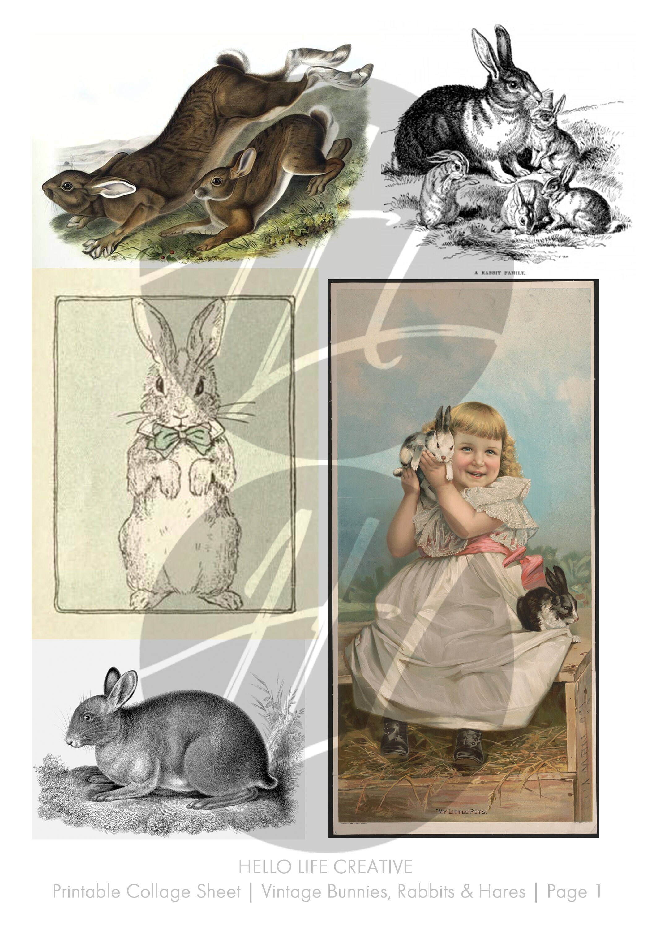 PRINTABLE COLLAGE SHEETS Vintage Bunnies, Rabbits and Hares Junk ...