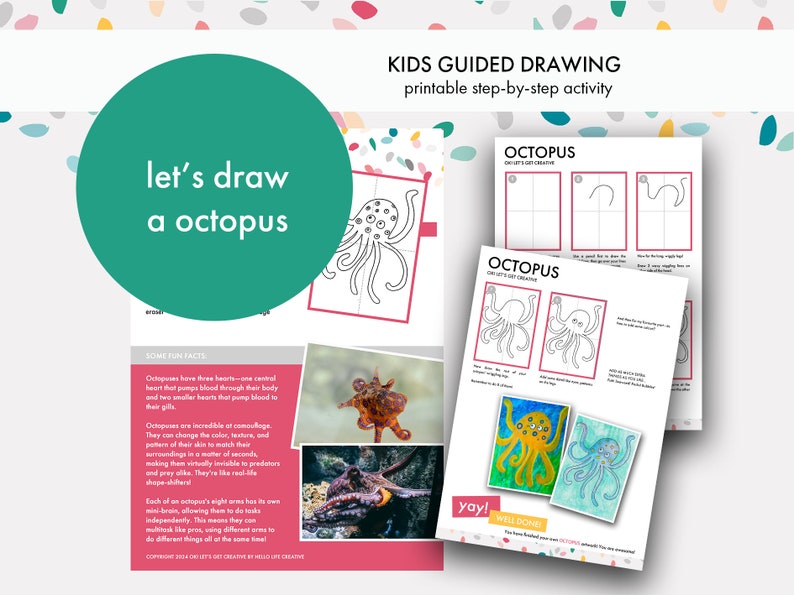 OCTOPUS Kids Activity Step-by-step Drawing Art Lesson Instant Digital Download - Etsy