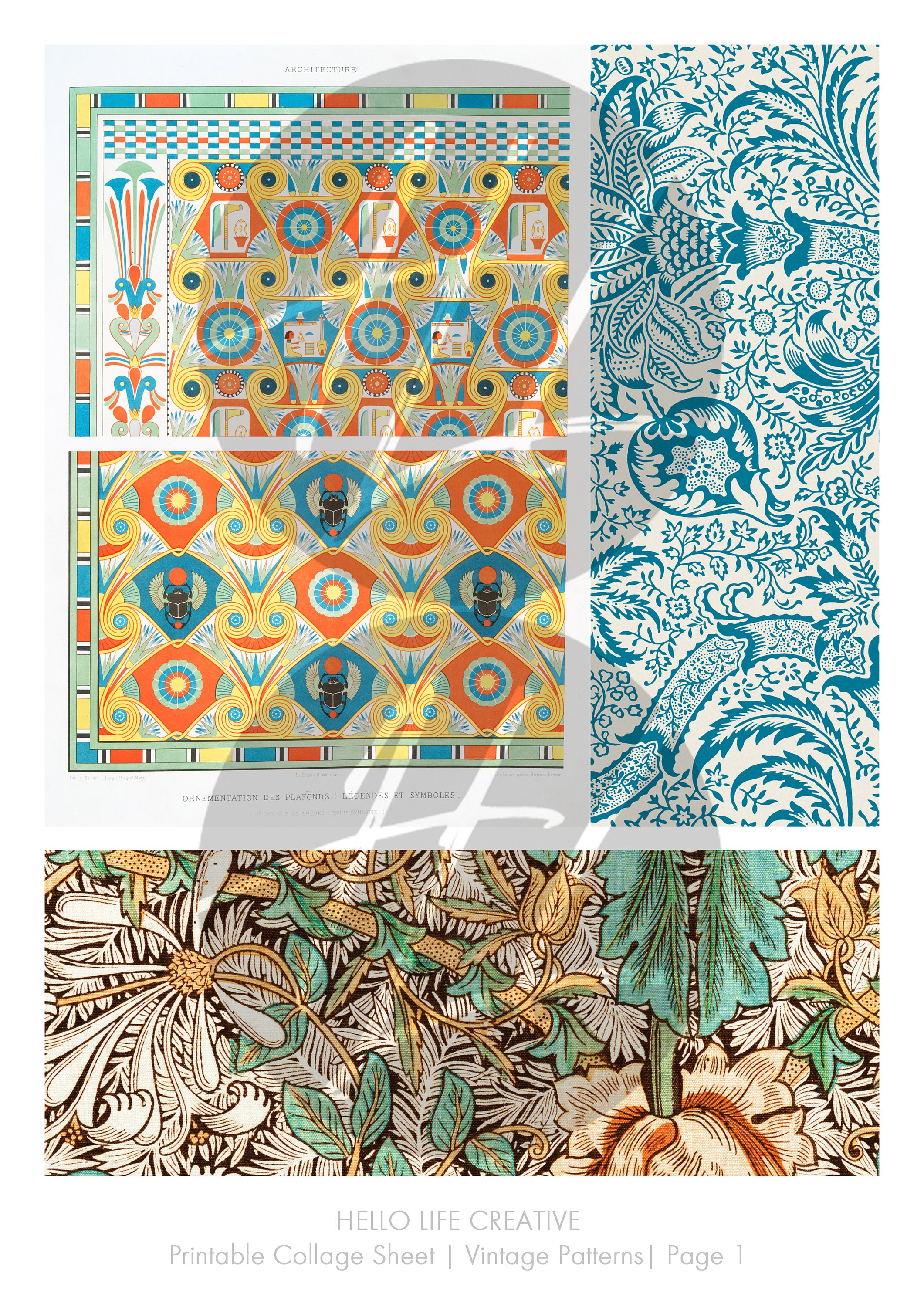 PRINTABLE COLLAGE SHEETS Vintage Patterns Junk Journal Instant Digital ...
