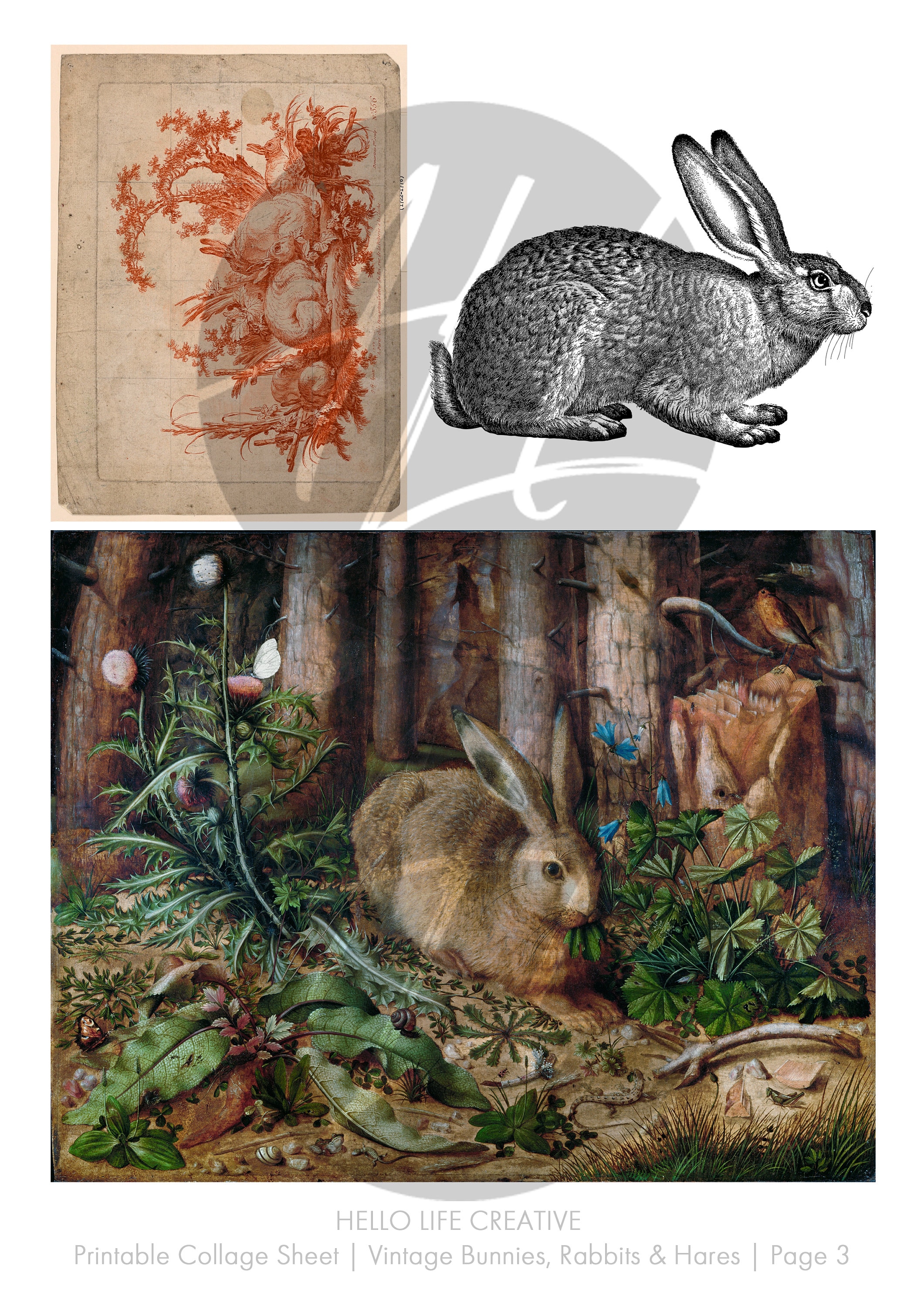 PRINTABLE COLLAGE SHEETS Vintage Bunnies, Rabbits and Hares Junk ...