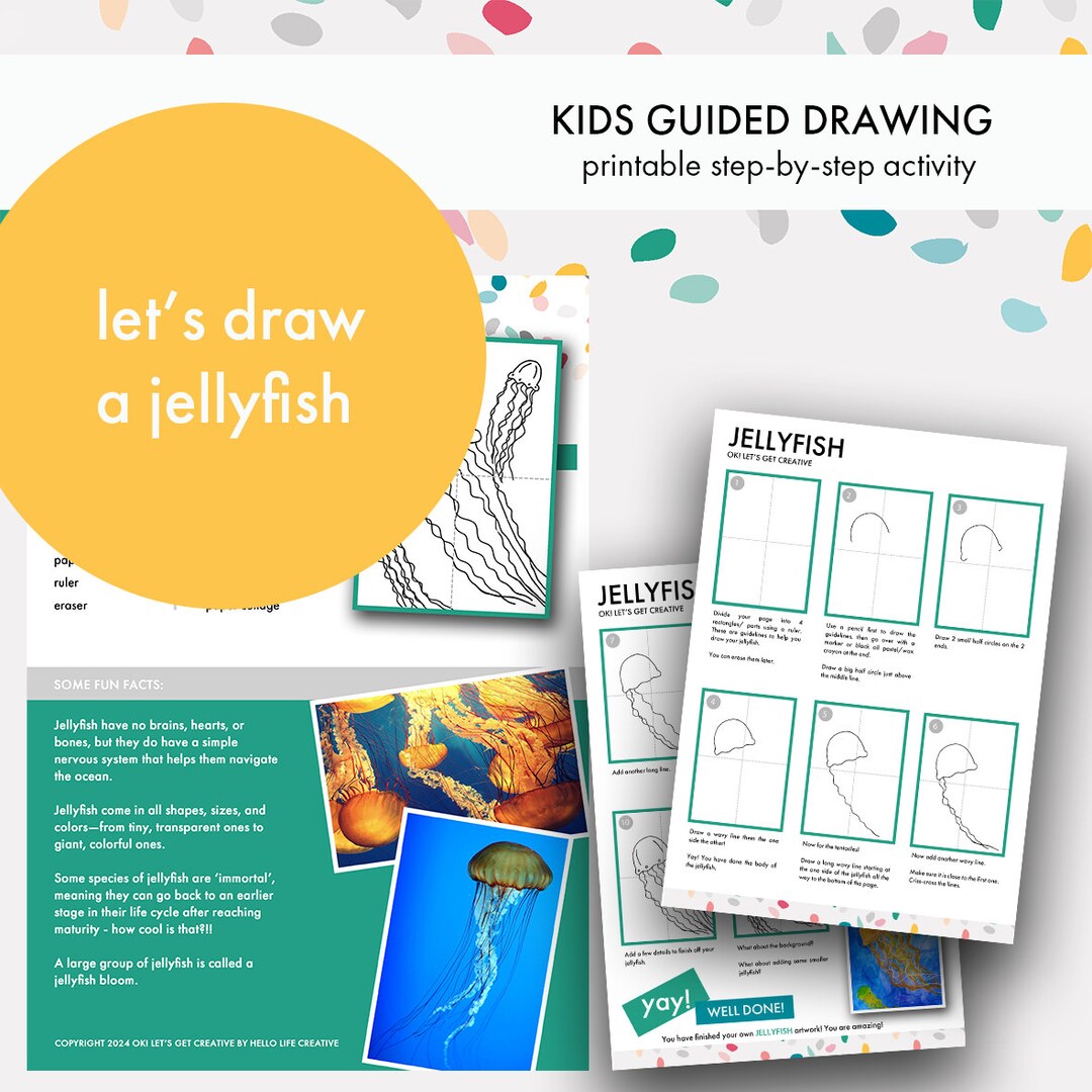 Jellyfish Kids Activity Step-by-step Drawing Art Lesson Instant Digital ...