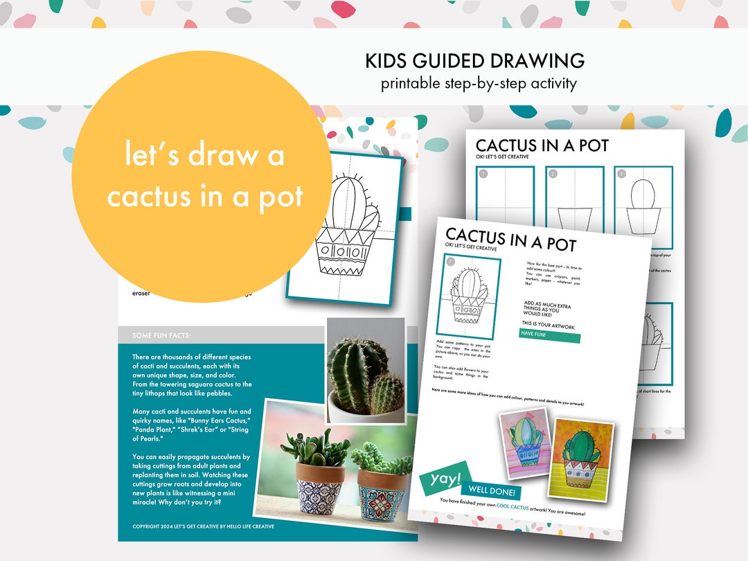 Cactus Step-by-step Drawing Art Lesson Instant Digital Download Kids ...