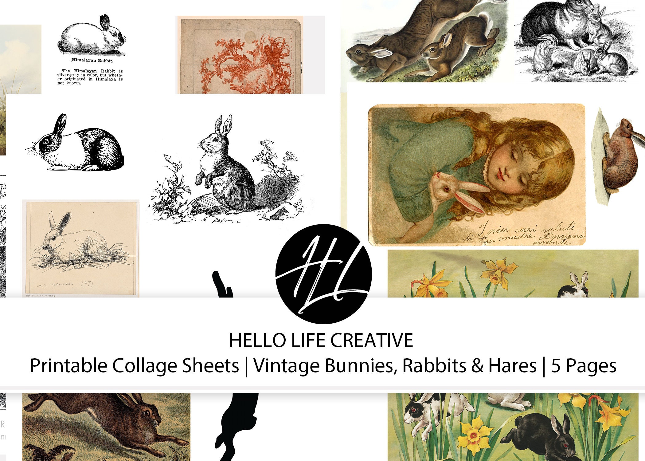 PRINTABLE COLLAGE SHEETS Vintage Bunnies, Rabbits and Hares Junk ...