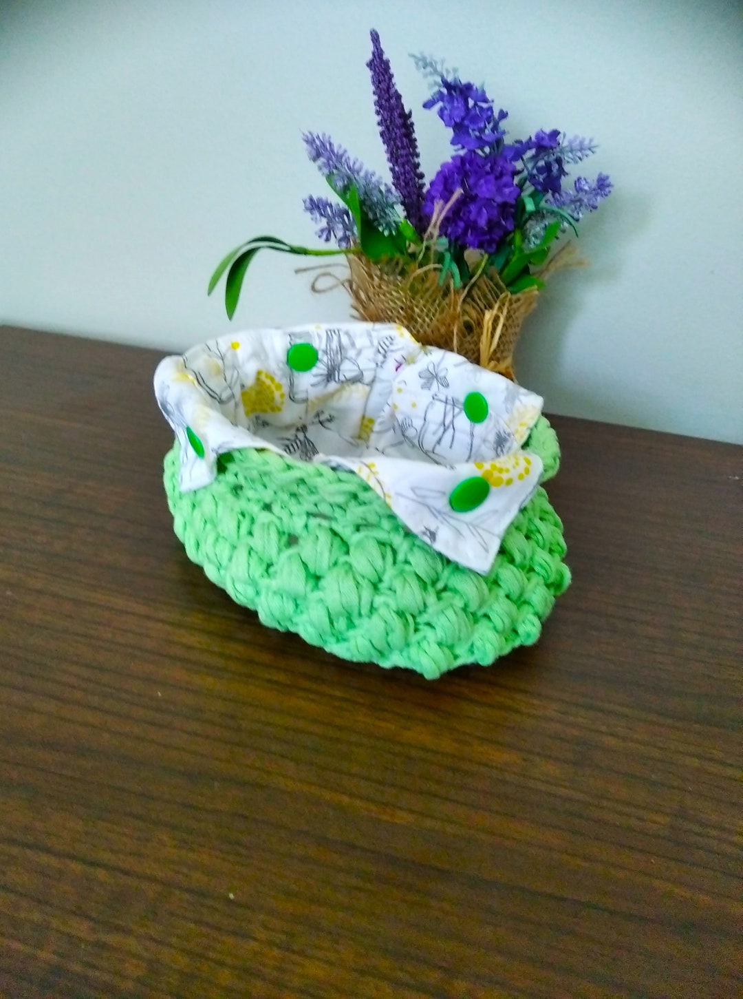 Crochet Mini Container, Crochet Oval Basket With Lining, Home Gift ...