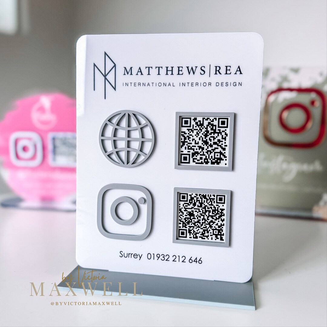 Double QR Code Business Instagram Facebook Social Media Sign | Salon ...