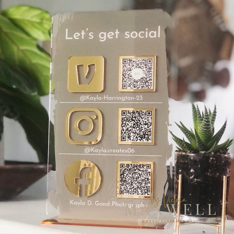 Triple Icon and QR Code distressed Look Business Social - Etsy