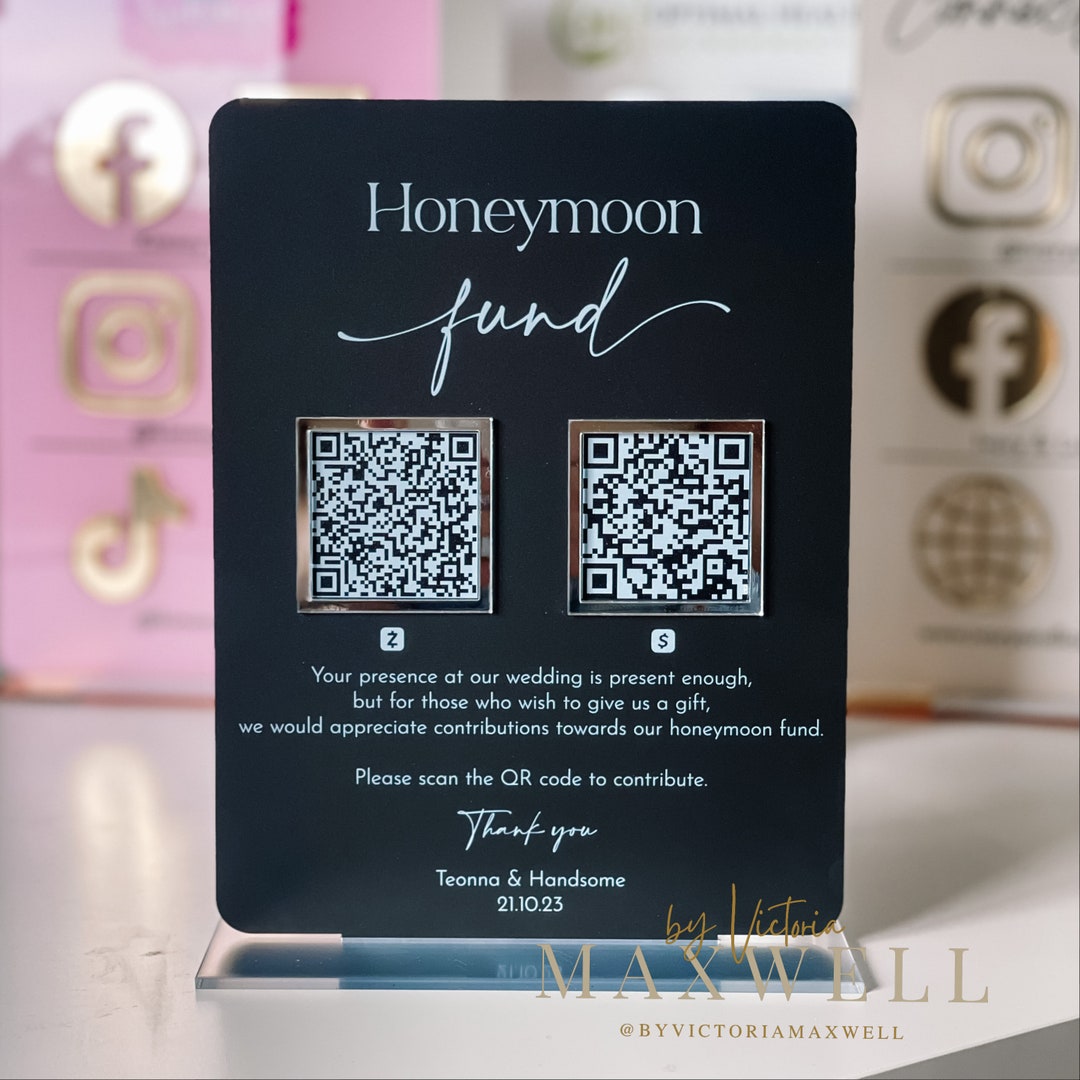 Honeymoon Fund QR Code Wedding Acrylic Sign | Wedding Table Decorations ...