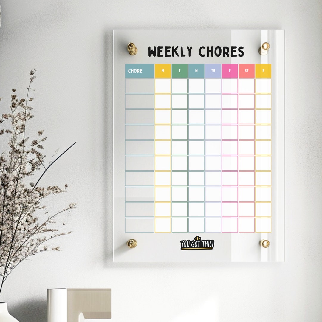 Personal Weekly Chores Planner Recyclable Acrylic Reusable Wipeable ...