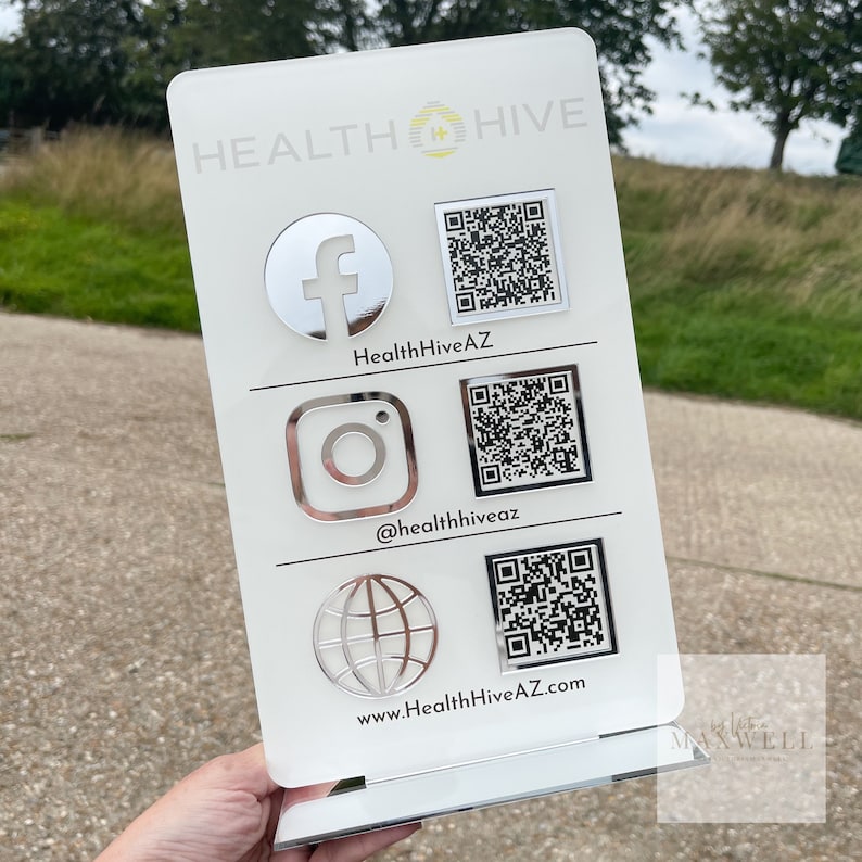 Triple Icon and QR Code Instagram Business Social Media Sign - Etsy