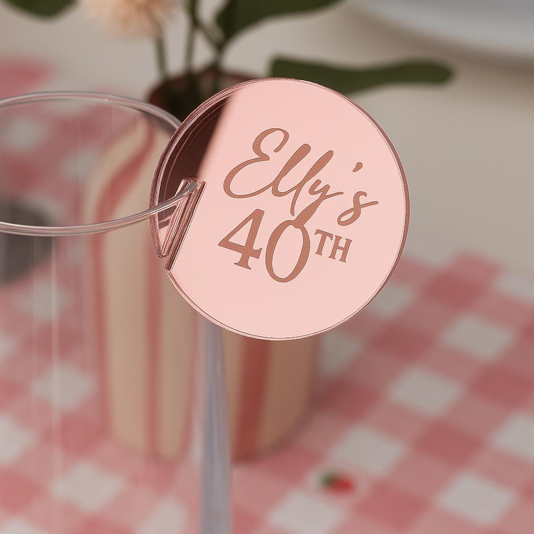 Personalised Mirror Acrylic Drink Charms – Custom Birthday & Party ...