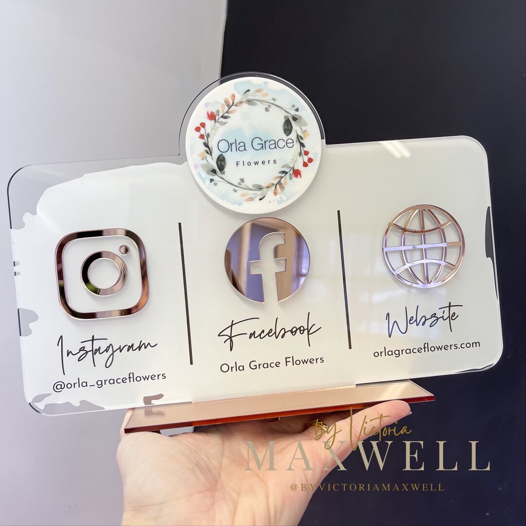 Triple Icon With Logo Business Social Media Sign Salon Sign - Etsy