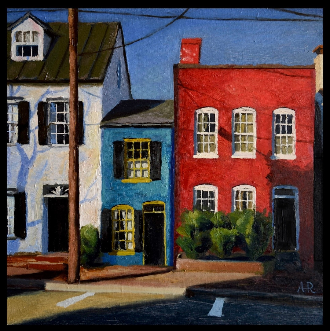 Original Cityscape Oil Painting on Canvas, All in a Row, 16 X 16 ...