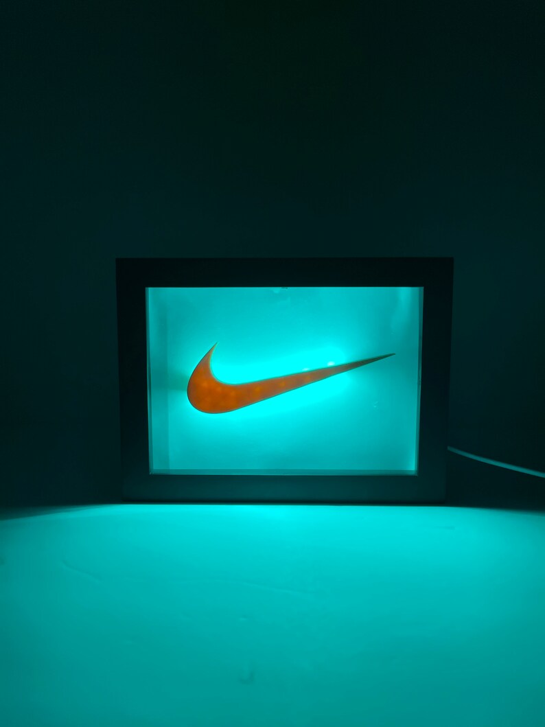 Nike Logo Led Sign Glass Frame Swoosh Air Art Night Light Etsy