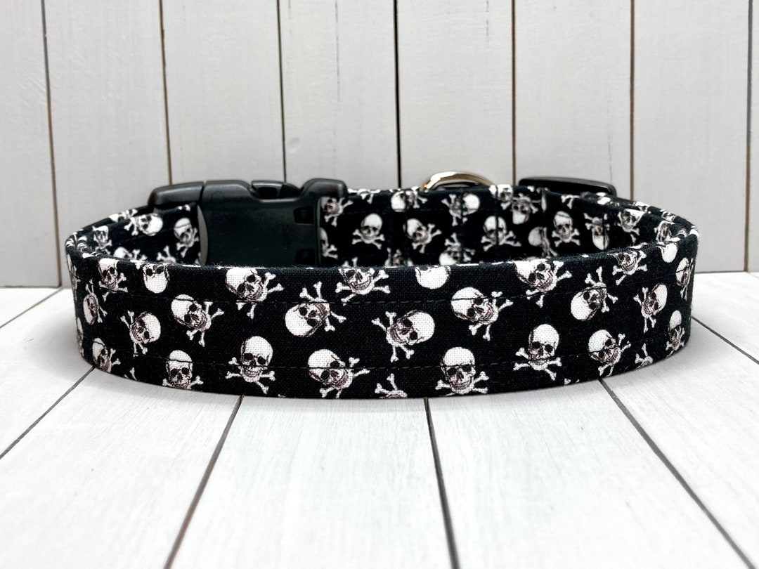 Pirate Dog Collar, Handmade, Fabric Covered Nylon Webbing Core Black ...
