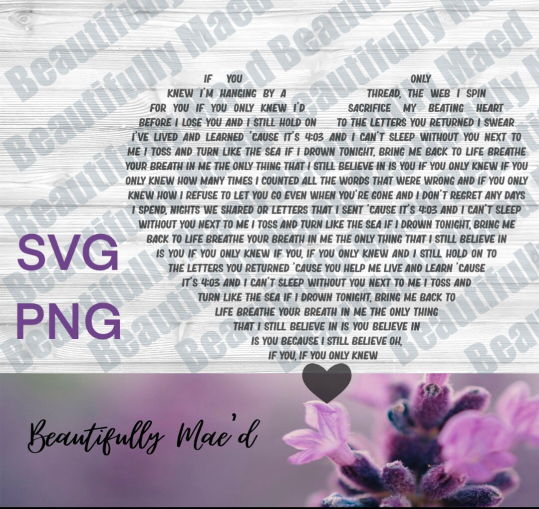 If You Only Knew Lyric Heart SVG PNG Song Digital Download - Etsy