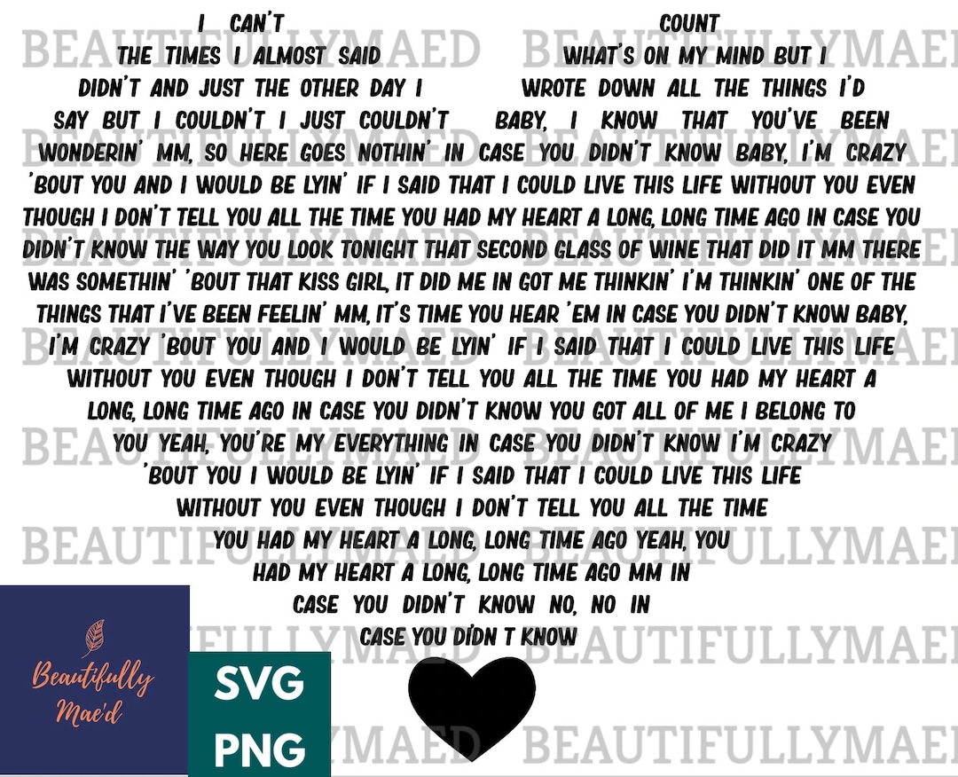 In Case You Didn't Know Heart SVG PNG Song Digital Download - Etsy