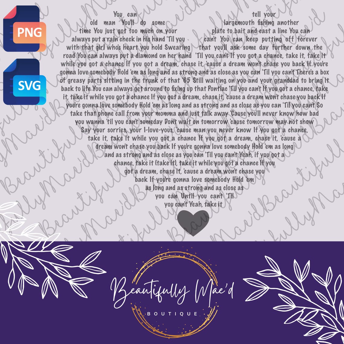 Til You Can't Lyric Heart SVG PNG Song Digital Download - Etsy
