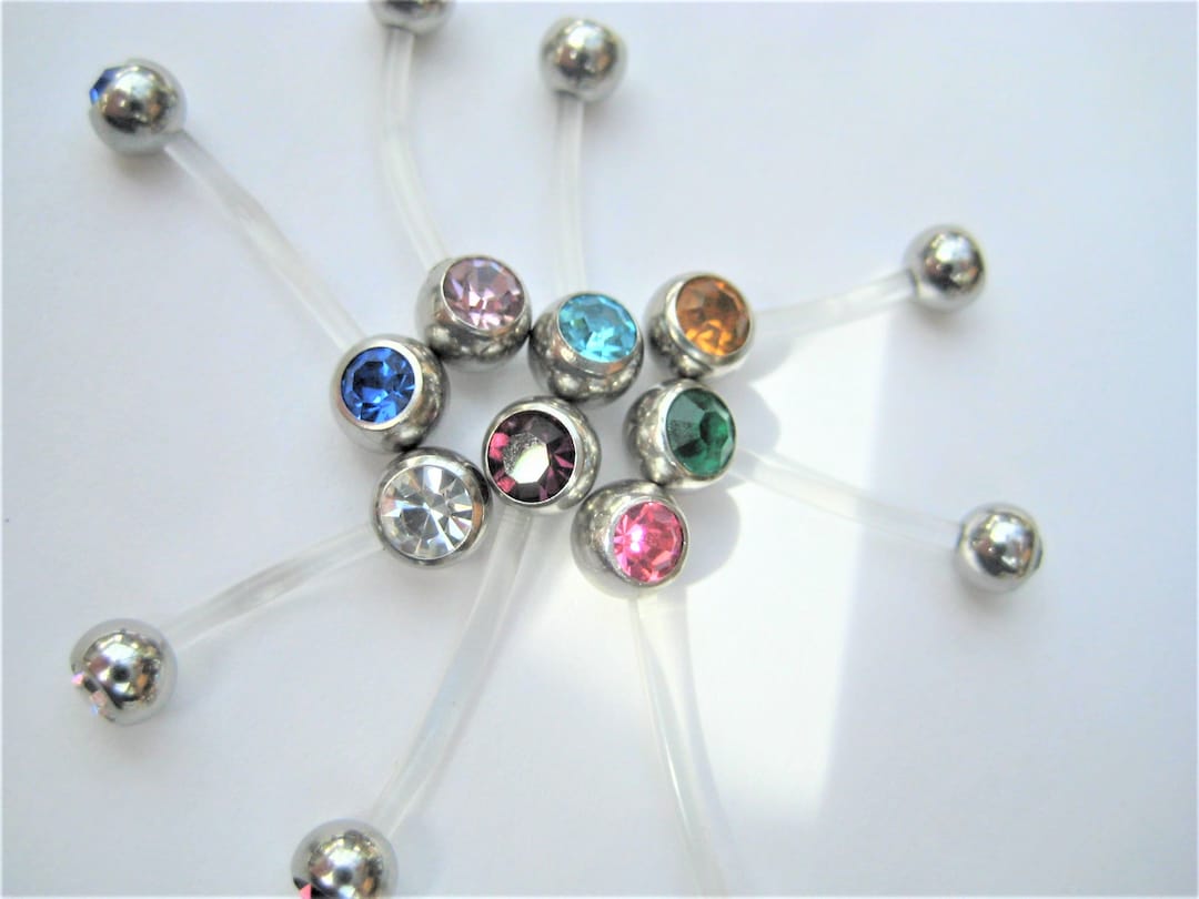 Double Gem Bioflex Belly Bar, 6mm to 50mm - Etsy