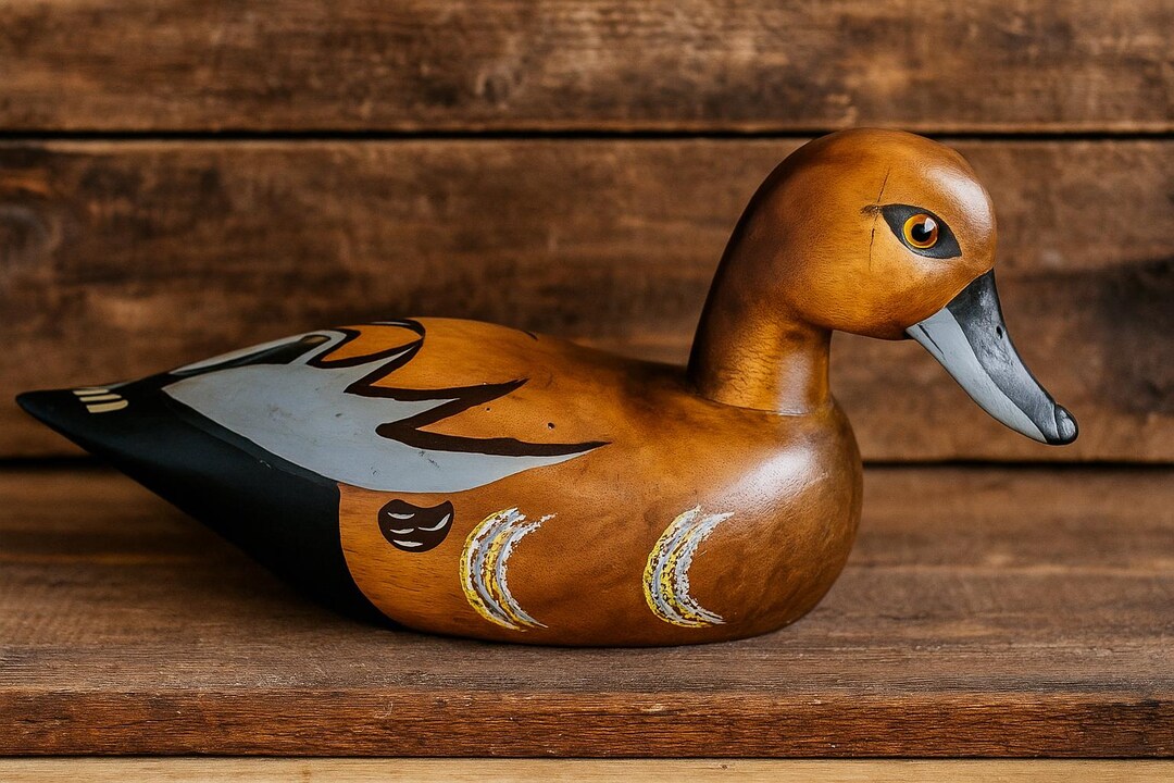 Hand-carved Wooden Vintage Duck - Cabin Countryside Wood Duck With Gray ...