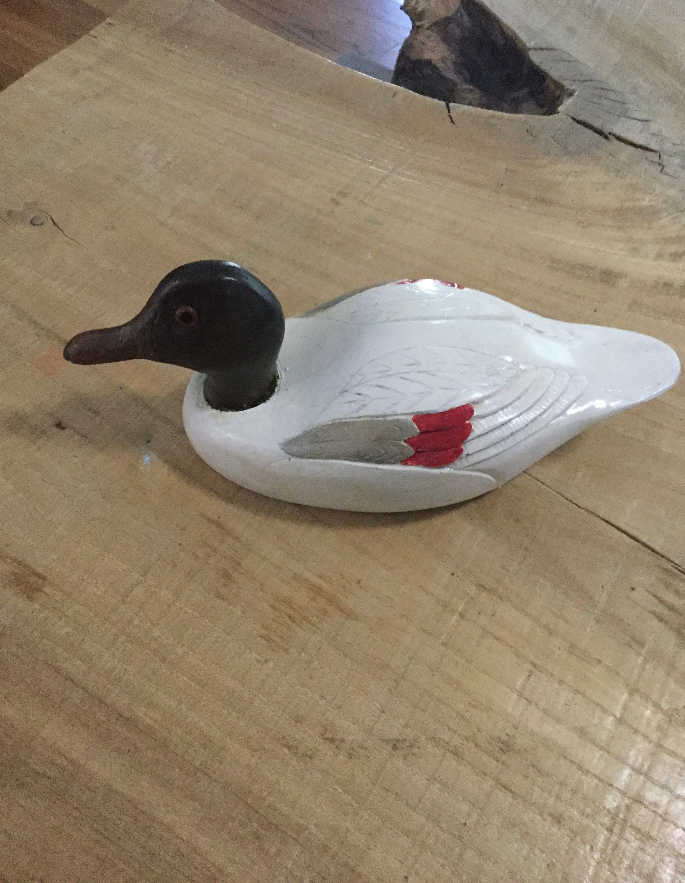 8.5 Inch Duck Wood Head With Clay Body. Christmas Colors White, Red ...