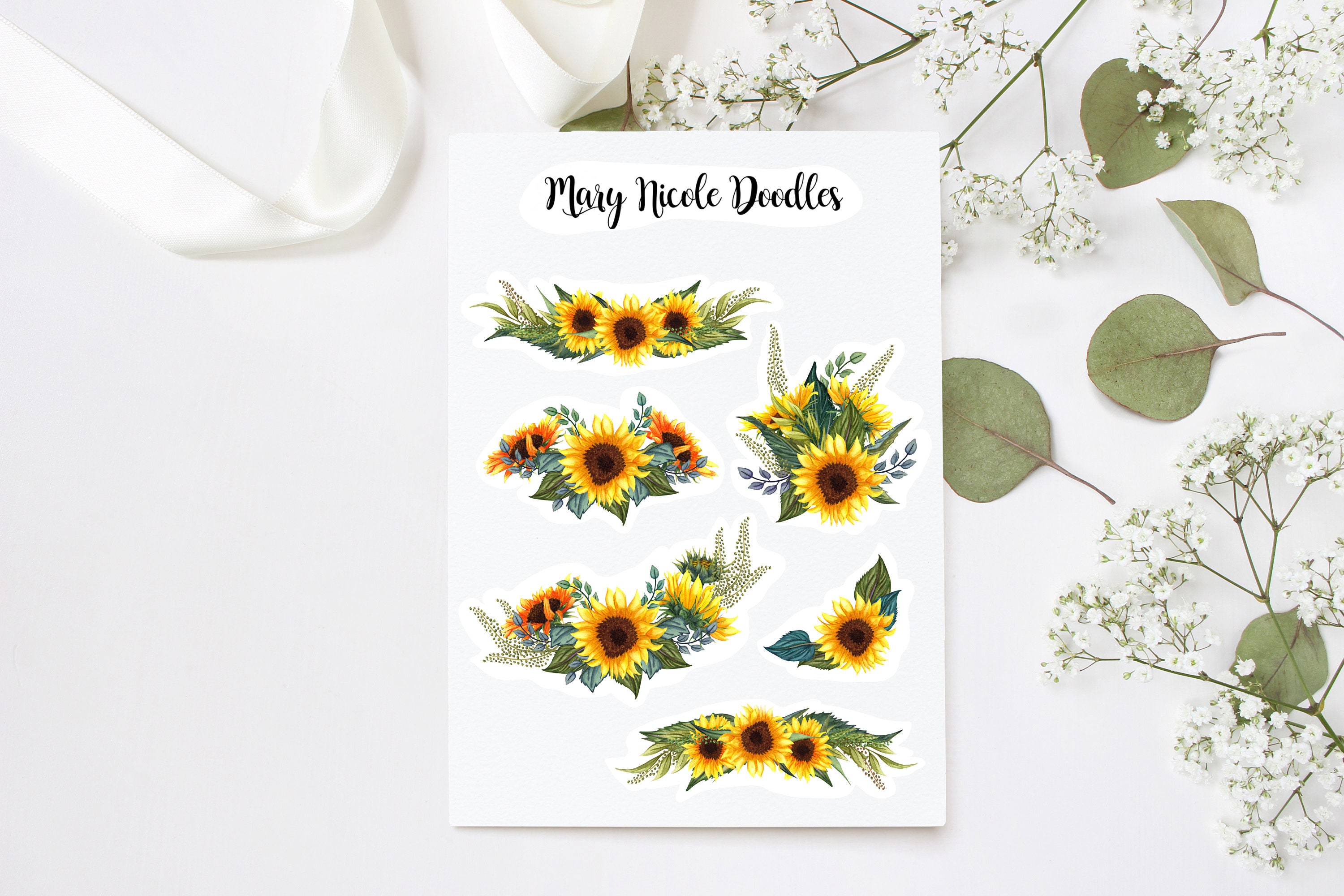 Sunflowers Elements, Sunflowers Printable Stickers, Sticker Sheet ...