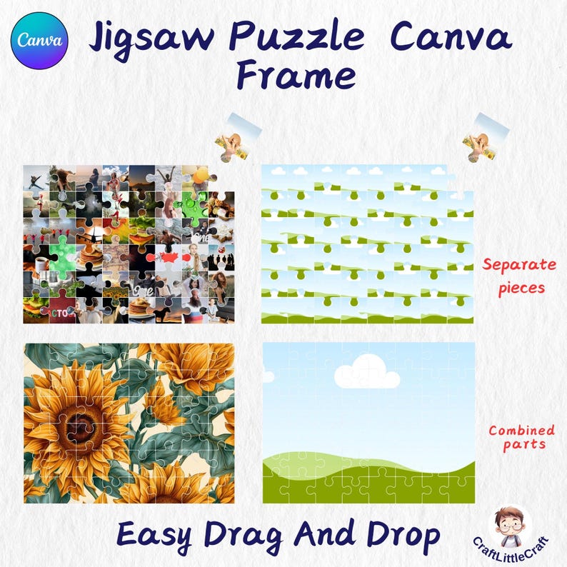 Editable Sunflower Jigsaw Puzzle Canva Frame Template (digital Download ...