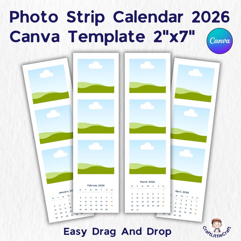 2026 Photo Strip Calendar Template | Canva Printable Gift (2x7) - Etsy