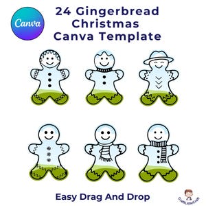 24 Gingerbread Christmas Canva Templates Bundle,cute Drag-and-drop ...